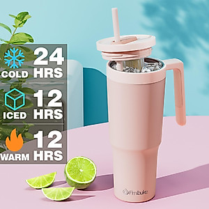 Fimibuke 40 oz Tumbler with Handle & Fruit Infuser, Stainless Steel Vacuum Insulated Cup with Lid & Straw, Water Infusion Bottle Cupholder Friendly Travel Mug Mothers Day Gifts for Mom Grandma Auntie