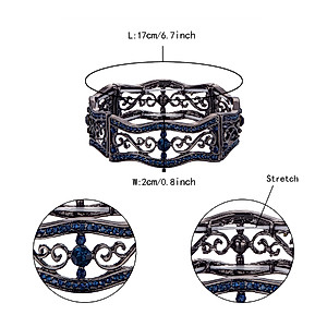 Flyonce Wedding Bracelet for Brides, Navy Blue Rhinestone Crystal Art Deco Elastic Stretch Bracelet for Women