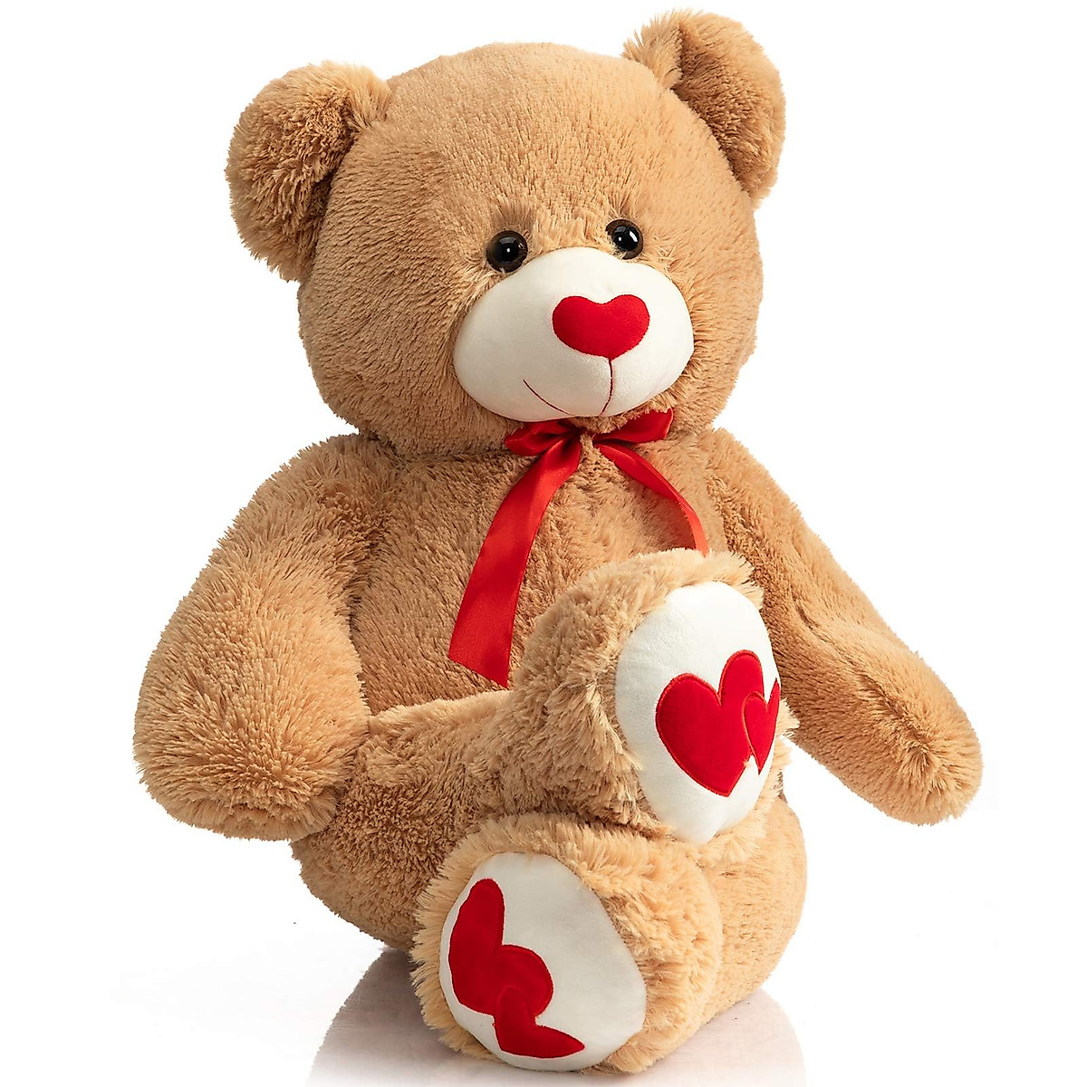 HollyHOME Big Teddy Bear Stuffed Animal Large Bear Plush with Red Heart for Girlfriend and Kids Valentine's Day 36 inch Tan