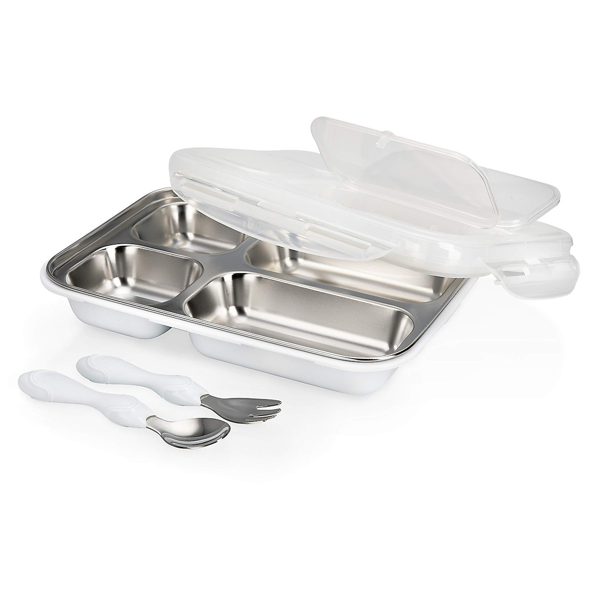 Nuby Insulated Travel Lunchbox with Fork, Spoon, and Lid - 12+ Months - Stainless Steel