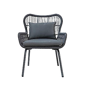 Great Deal Furniture Karen Outdoor Club Chairs, Steel and Rope, Water-Resistant Cushions, Boho, Dark Gray and Gray (Set of 2)