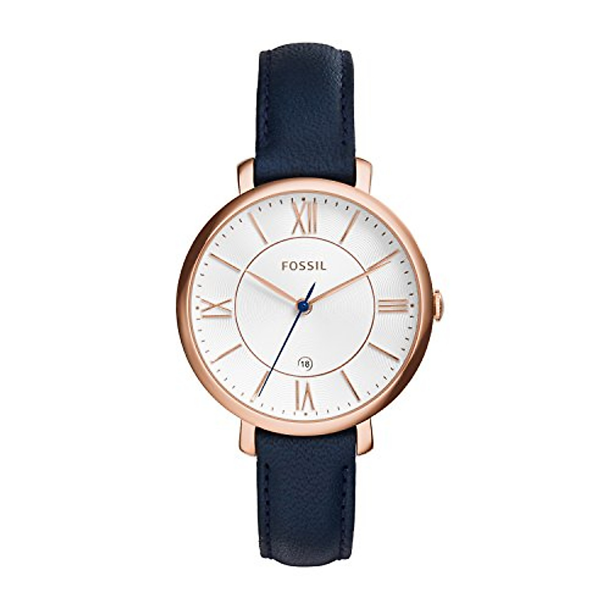 Fossil Women's Jacqueline Quartz Stainless Steel and Leather Watch, Color: Rose Gold, Navy (Model: ES3843)