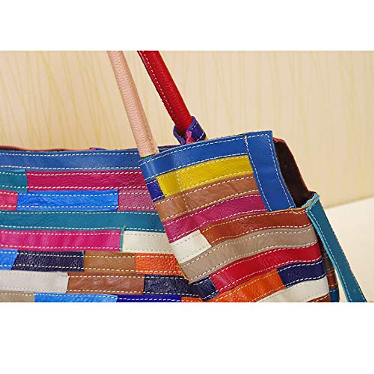 Segater® Women’s Multicolor Boston Bag Genuine Leather Colorful Patchwork Large Tote Handbag Hobo Purse Crossbody Big Bag