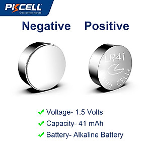 PKCELL AG3 1.5V Battery LR41 392 384 192 Button Alkaline Cell for Digital Thermometer- 5Count