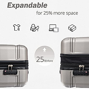 Merax Luggage Sets 3 Piece Suitcase, Hardside Suit case with Spinner Wheels Lightweight TSA Lock, Grey, 20/24/28 Inch