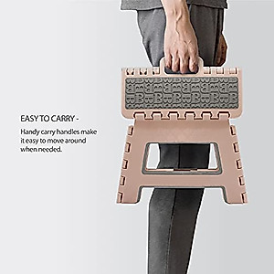 Brookstone BKH1100 9” Folding Step Stool, Non-Slip Textured Grip Surface, Foldable Space Saving Design, Carrying Handle, Holds Up to 300 Pounds, Blush