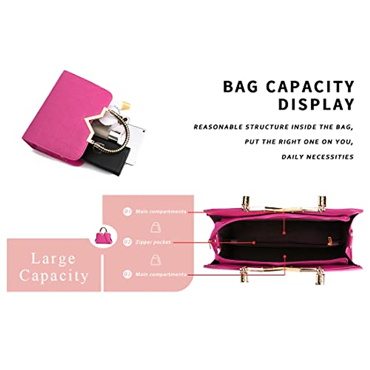 JHVYF Hot Pink Purse Womens Handbag Top Handle Shoulder Bag Tote Satchel Purse Work Bag V067