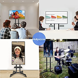 Hellsehen Rotating Mobile TV Cart Holds up to 110lbs,Rolling TVs Stand for 32-60 Inch, Portrait to Landscape, Heavy-Duty Floor Stand Base for Live Stream Video Conferencing Tiktok YouTube Zoom