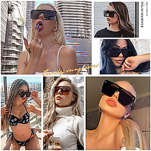 VANLINKER Flat Top Oversized Shield Sunglasses for Women Men Square Rimless Fashion Shades VL9517 With Black Frame