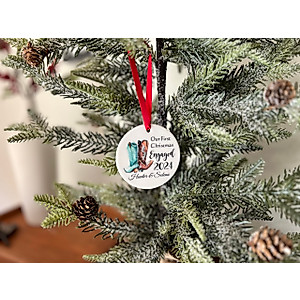 Engagement Ornament 2024, Our First Christmas Engaged, Personalized Tree Decoration, Western Couple Gift (Personalized)