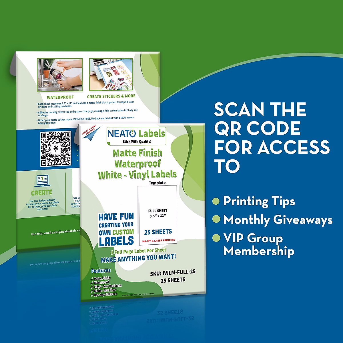 Custom Printable Matte Vinyl Stickers - 25 Sheets - Waterproof, Tear Resistant Full Sheet Label for Inkjet & Laser Printers & All Cutting Machines - 8.5 x 11" - Customizable Blank White Stickers