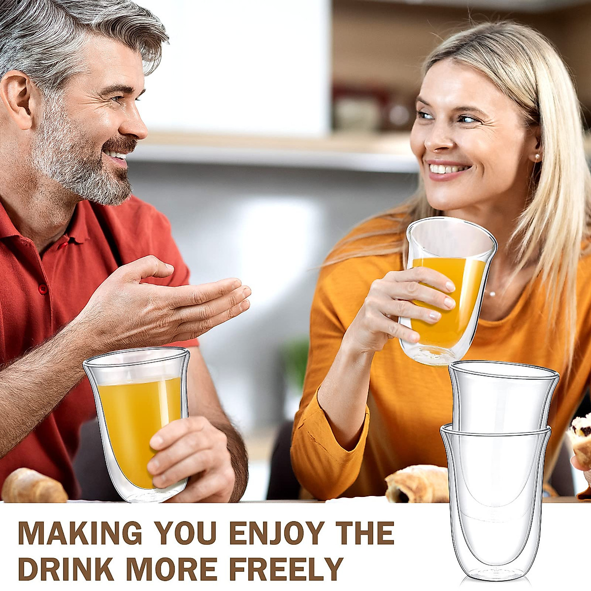 8 Pack 10 oz Double Walled Coffee Mugs Glass Espresso Cups without Handle Clear Thermo Insulated Demitasse Cups for Cappuccino Tea Latte Beverages