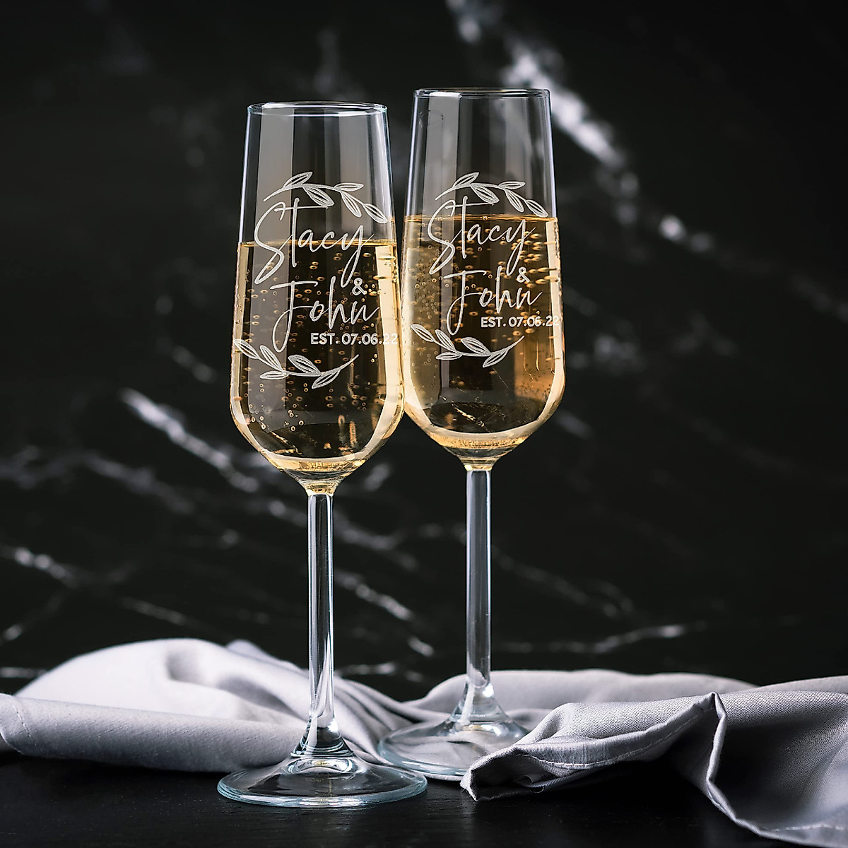 Be Burgundy Set of 2, Personalized Wedding Champagne Flutes, Floral, Toasting Glasses for Bride and Groom, Wedding Toast Glasses, Wedding Registry By Brides Name, Wedding Gift