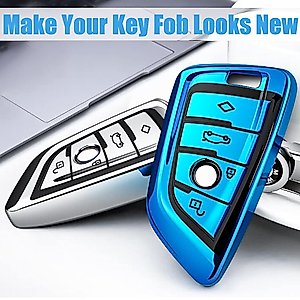 QBUC Key Fob Cover Full Protective Case, Key Fob Case for X1 /X3 /X5 /X6 and for Series 1 /2 /5 /7 Soft TPU Anti-dust Case Shell Keyless Remote Control(Sliver)