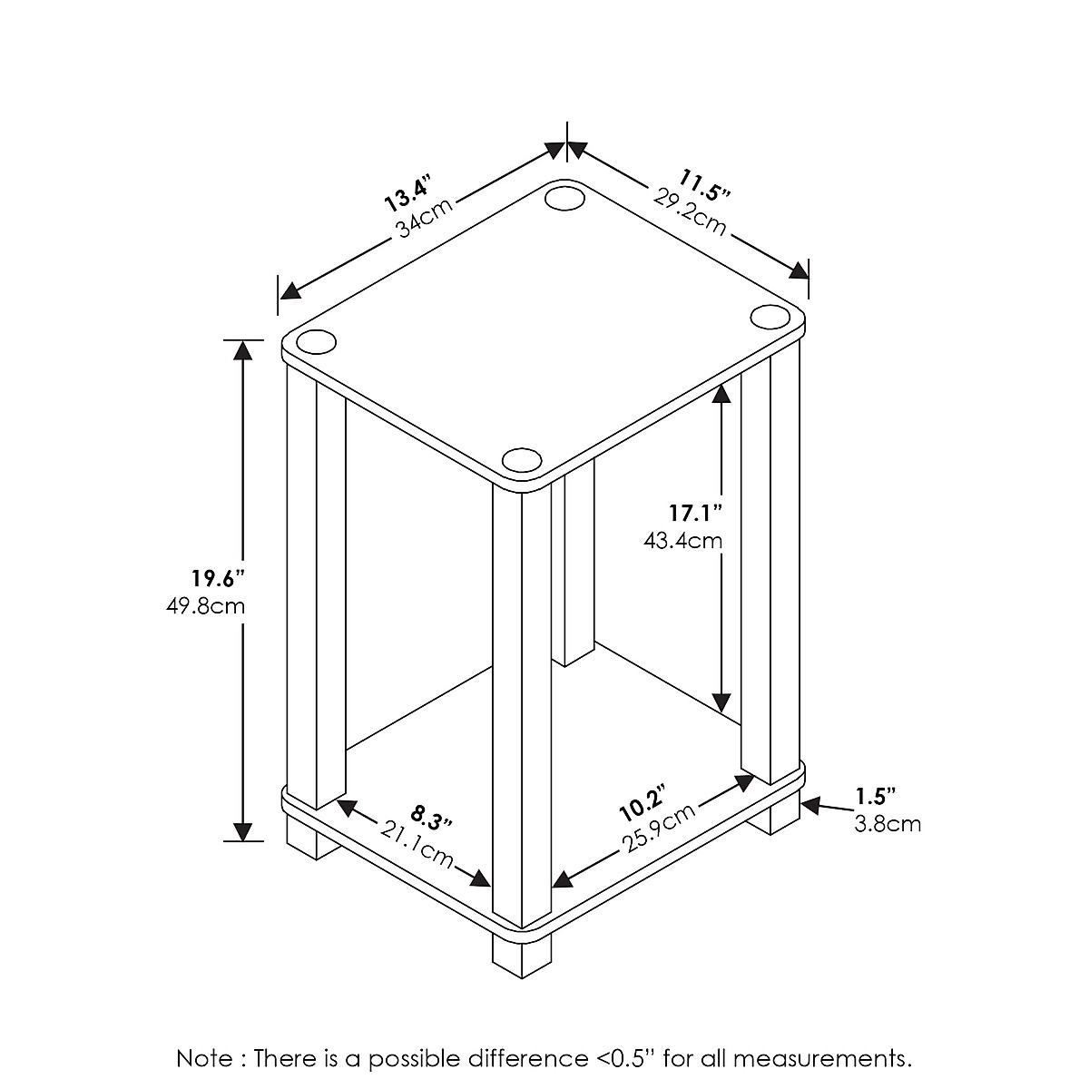 Furinno Simplistic End Table, 2-Pack, Amber Pine/Black