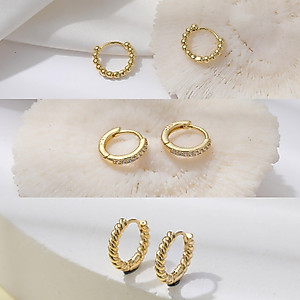BMMYE Small Gold Huggie Hoop Earrings for Women 4 Pairs Cartilage Mini Gold Hoops Tiny Gold Earrings Set for Multiple Piercing Hypoallergenic 10mm