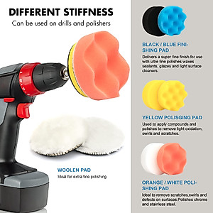 YCHOW-TECH Buffing Pads for Drill, 25PCS 3 Inch Car Buffer Drill Attachment Drill Polishing Kit Car Detailing Kit Polishing Wheel for Drill Car Waxing Kit Sponges for Polishing Cars