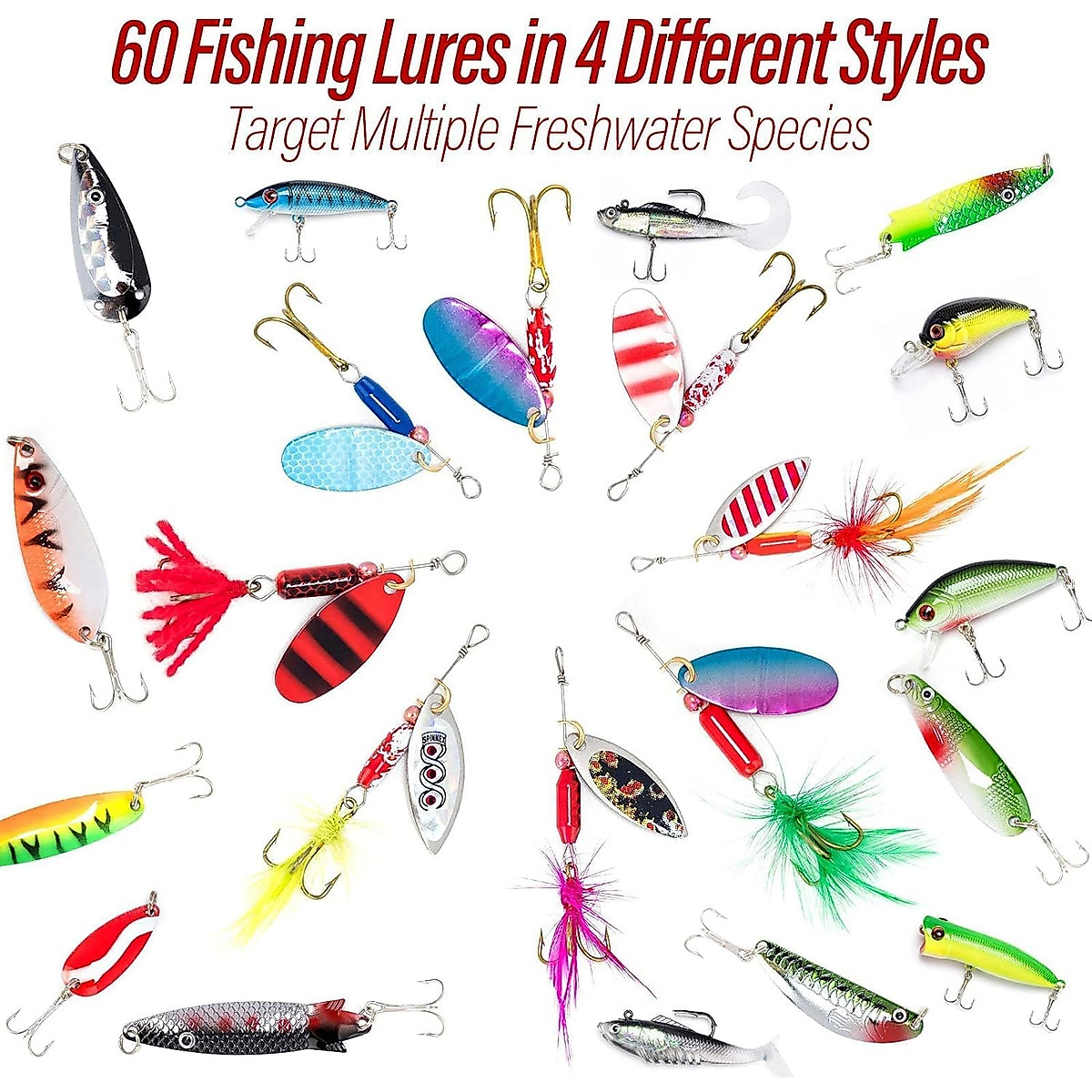 Dr.Fish Fishing Tackle Bag 5 Tackle Boxes with 60 Fishing Lures Included Loaded Stocking Tackle Box Set Fishing Spinner Kit Freshwater Fishing Gear Tackle Equipment Tan Camo Large