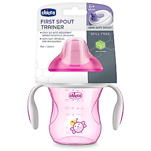 Chicco Semi-Soft Trainer with Bite-Resistant Spout and Spill-Free Lid 7oz.| Removable, Non-Slip Handles | Top-Rack Dishwasher Safe | Easy to Hold Ergonomic Indents | Pink| 6+ Months