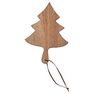 Creative Co-Op Mango Wood Christmas Tree Cheese Leather Tie Cutting Boards, Natural