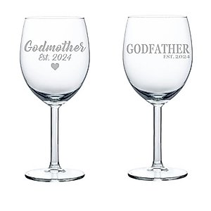 MIP Set of 2 Wine Glass Goblet Gift Godmother Est 2024 And Godfather Est 2024 (10 oz)