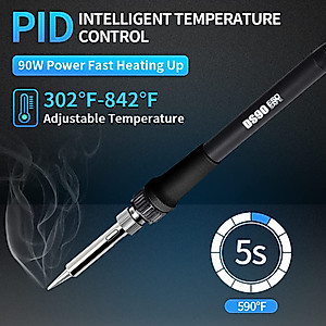 TOAUTO DS90 Soldering Station-°F & °C Dual Digital Display Soldering Iron Station Kit,90W Soldering Iron,302℉- 842℉ Temperature, Anti-Static & Grounding Wire, Auto Standby & Sleep,5 Solder Tips, Blue