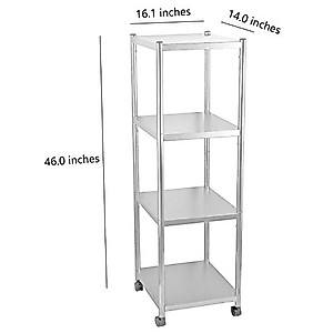 JEPRECO 4-Tier Stainless Steel Shelving Unit with Wheels 15.7" L x 13.8" W x 43.5" H for Narrow Places, Kitchen Baker's Rack Cart for Kitchen Office Home, Multi-Purpose Organizer Rack