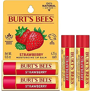 Burt's Bees Lip Balm - Strawberry, Lip Moisturizer With Responsibly Sourced Beeswax, Tint-Free, Natural Origin Conditioning Treatment, 2 Tubes, 0.15 oz.
