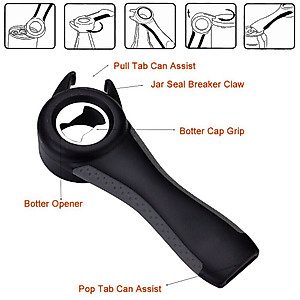 Bottle Opener Can Jar Opener Multi Function 5 in 1 Lid Twist Off Gripper Kitchen Multifunction Opener For Seniors Soft Grips Handle Wine Beer Soda Pops Easy Quick Tool Gadget Set Barware