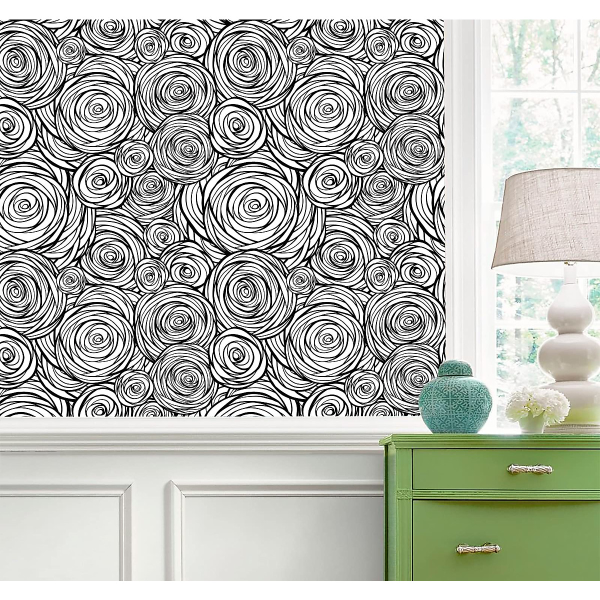 Idomural Peel and Stick Wallpaper Boho Floral Wallpaper Removable Abstract Rose Flower Wallpaper for Bedroom Bathroom Renter Friendly Contact Paper for Cabinet Accent Wall 17.7in x 118in