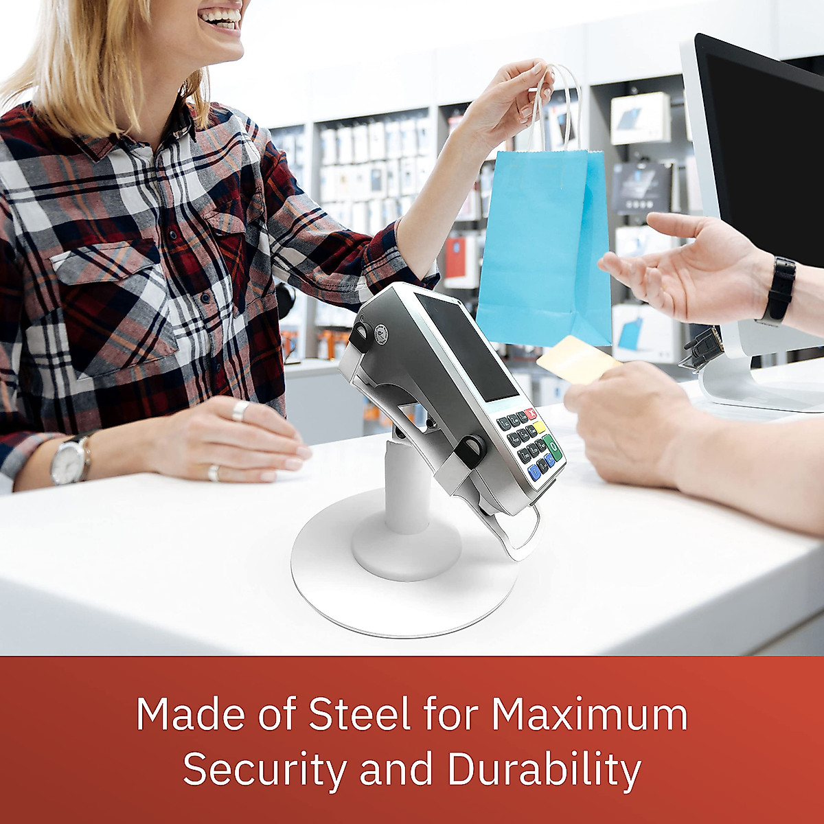 Discount Credit Card Supply DCCStands PAX A80 Freestanding Swivel and Tilt Low Profile 4" Terminal Stand with Round Plate, White