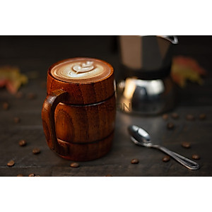 Wooden Mug with Handle | 12oz (350ml) Wood Drinking Cup for Beer, Coffee & Tea, Hot or Cold, Brown, LS-WC-1