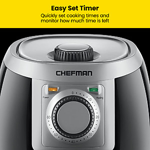 CHEFMAN Small, Compact Air Fryer Healthy Cooking, 2 Qt, Nonstick, User Friendly and Adjustable Temperature Control w/ 60 Minute Timer & Auto Shutoff, Dishwasher Safe Basket, BPA - Free, Black