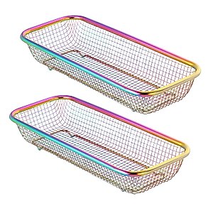 TUPMFG Silverware Organizer for Kitchen Drawer Utensil Cutlery Tray, Stainless Steel Storage Basket for Flatware,Set Of 2, Rainbow