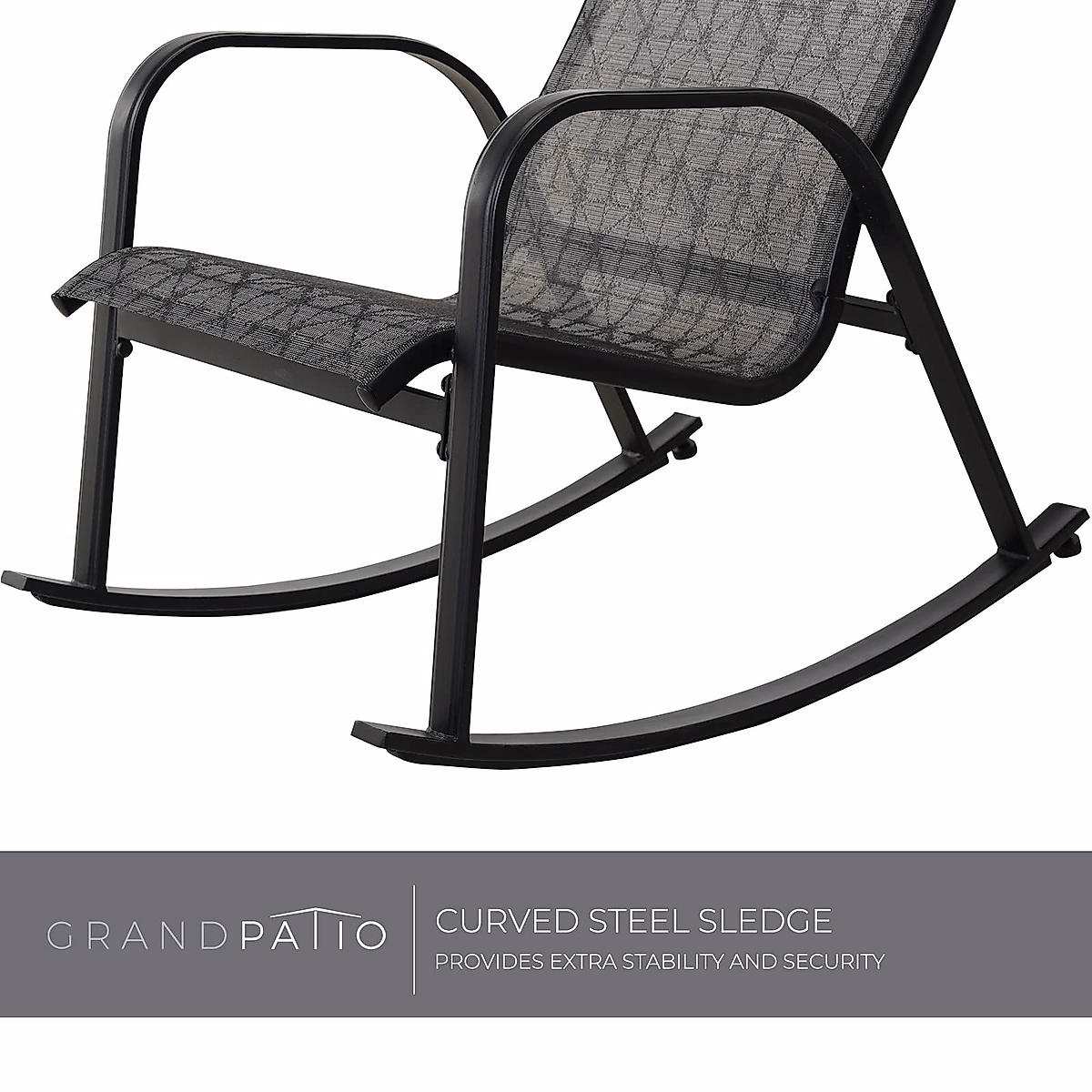 Grand patio Outdoor Rocking Chair Mesh Sling Rocking Chair Seating Outside for Front Porch Garden Patio Backyard (Black&Grey Plaid, 2 Piece)
