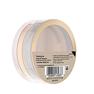 Neutrogena Mineral Sheers Lightweight Loose Powder Makeup Foundation with Vitamins A, C, & E, Sheer to Medium Buildable Coverage, Skin Tone Enhancer, Face Redness Reducer, Natural Beige 60,.19 oz