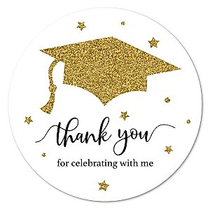Gold White Graduation Thank You Stickers, Congrats Grad Party Favor Sticker Labels 40-Pack 2in