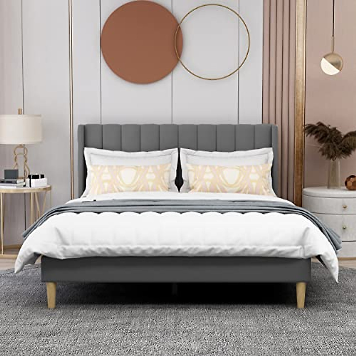 AGARTT Upholstered Platform Bed Frame Queen Size with Headboard and Footboard/Wooden Slats Support/No Box Spring Needed/Easy Assembly,Grey Velvet