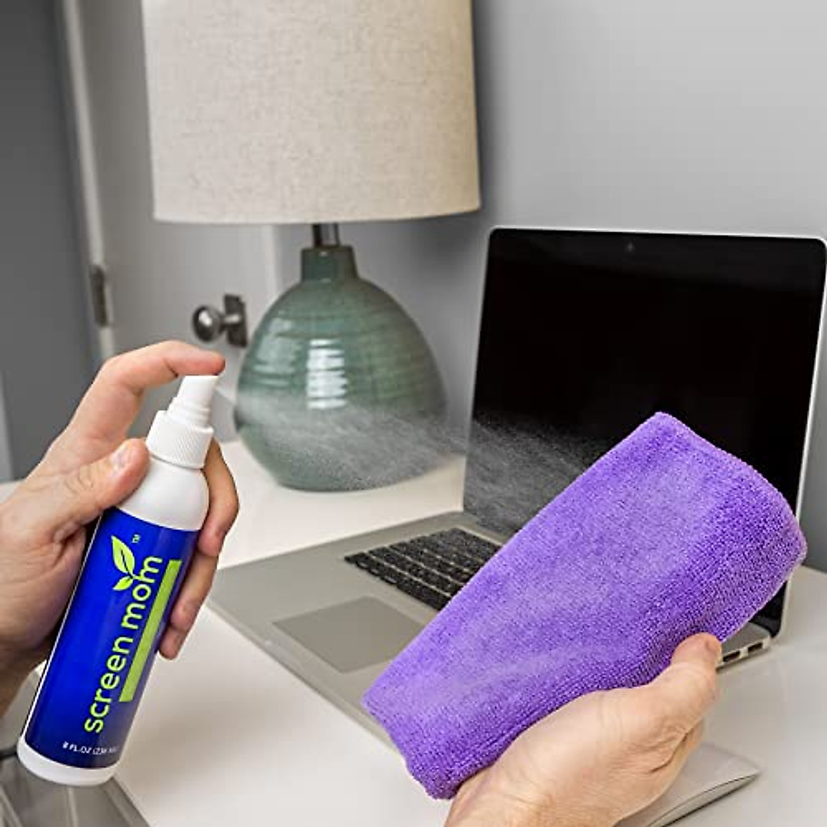 Screen Mom Screen Cleaner Home & Away Bundle – Designed for LED, LCD, Plasma, TV, iPad, Laptop, Computer Monitor, Tablets, Phones, & Eyeglasses - Includes 8oz & 2oz Bottle with 4 Microfiber Cloths