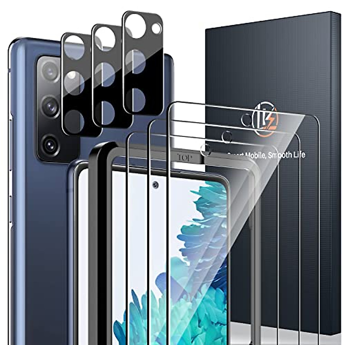 LK [3+3 Pack] 3 Pack Samsung Galaxy S20 FE 5G Screen Protector + 3 Pack Black Camera Lens Protector, 9H Tempered Glass for Galaxy S20 FE, Easy Installation, Bubble Free [Not Fit for Galaxy S20]