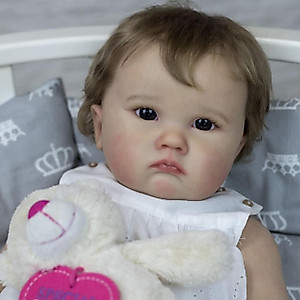Angelbaby Cute Reborn Baby Dolls 24 Inch Realsitic Reborn Toddler Girl Doll Fat Face Newborn Silicone Baby Real Life Weighted Bebe Reborns Snuggle Doll Sets for Kids