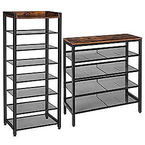 HOOBRO 5-Tier Shoe Storage and 8 Tier Shoe Rack, with 7 Metal Shelves, Saving Space, Hold 14-16 Pairs of Shoes, Adjustable Shoe Organizer Shelf for 16 Pairs, Durable, for Entryway, Dorm Room