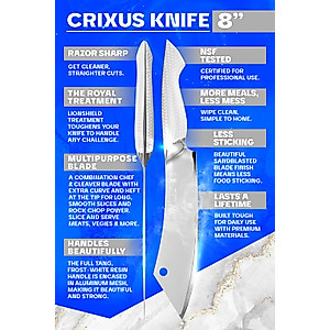 Dalstrong Cleaver & Chef Knife - 8"-Giftable'Crixus'-Frost Fire Series - High Chromium Steel-Frosted Sandblast Finish - White Handle - Leather Sheath - NSF Certified