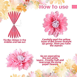 Affrolling 10 Pcs Boho Retro Daisy Tissue Paper Pom Poms Party Decorations 12" 8" Daisy Tissue Paper Flowers Wall Hanging Baby Shower Bridal Wedding Birthday Party Backdrop Classroom Decor