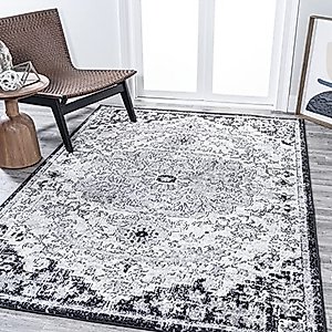 JONATHAN Y BMF112A-4 Anaise Ornate Boho Medallion Indoor Area-Rug Bohemian Floral Easy-Cleaning High Traffic Bedroom Kitchen Living Room Non Shedding, 4 X 6, Gray/Black/Cream