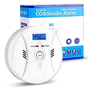 2 in 1 CO & Smoke Detectors, Carbon Monoxide Detector,with 9V Battery,Digital Display, Smoke Detector Carbon Monoxide Detector Combo,Alarm for Home or Office,Easy to Install