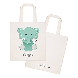 The Cotton & Canvas Co. Personalized Elephant Beach, Shopping and Travel Resusable Shoulder Tote and Handbag for Kids, Teens and Adults