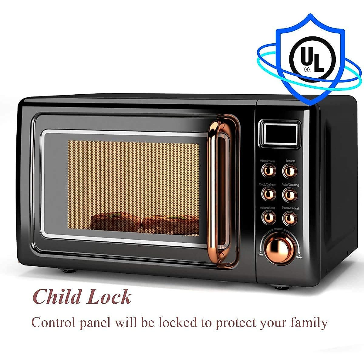 Moccha Compact Retro Microwave Oven, 0.7Cu.ft, 700-Watt Countertop Microwave Ovens w/5 Micro Power, Delayed Start Function, LED Display, Child Lock (Black)