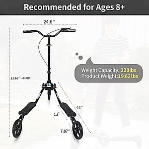 AODI 3 Wheel Foldable Scooter Swing Scooter Tri Slider Kick Wiggle Scooters Push Drifting with Adjustable Handle for Boys/Girl/Adult Age 8 Years Old and Up