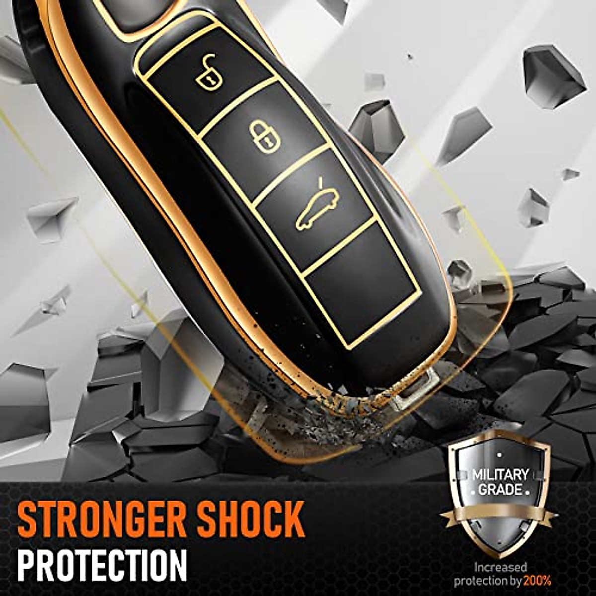 Toykee for Porsche Key Fob Cover Keychain Accessories for 911 Cayenne Panamera Macan 718 Boxster Cayman 3 Buttons, TPU Case(Black)